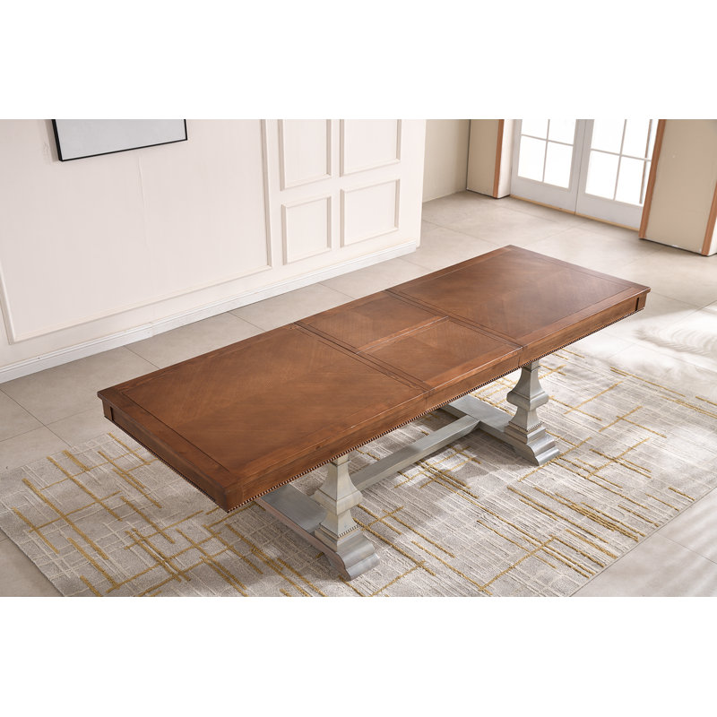 Ophelia & Co. Ridlon 105.5" Extendable Pine Solid Wood Trestle Dining Table | Wayfair